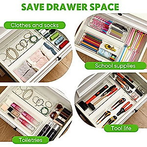 6 Pack Clear Plastic Drawer Organizer Makeup Drawer Organizer 15 x 6 x 2 Inch Long Stackable Drawer Organizers Cutlery Utensil Storage Bins Desk Drawer Organizer Tray for Makeup Kitchen Silverware