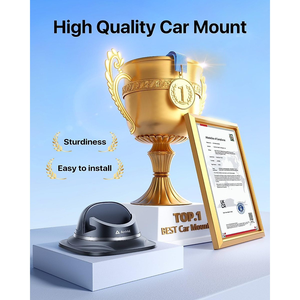 andobil Newest Car Phone Holder Mount, Stable & Silicone Phone Mount for Car, 360° Rotatable Dashboard Cell Phone Holder, Car Phone Stand Compatible with iPhone 15 Pro Max/14/13/12, Samsung S24/23/22