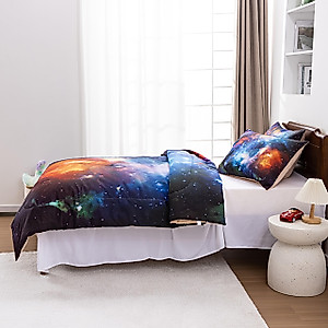 Btargot 3 Pieces 3D Galaxy Printed Comforter Set, Universe Nebula Outer Space Bedding Set Twin Size for Children Boy Girl Teen Kids