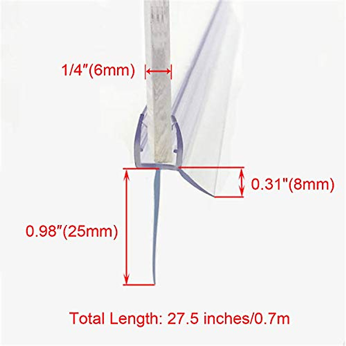 Cozylkx Frameless Shower Door Bottom Seal with Drip Rail 1/4" Thick Glass 27.5" Long Sweep - Glass Door Seal Strip Stop Shower Leaks