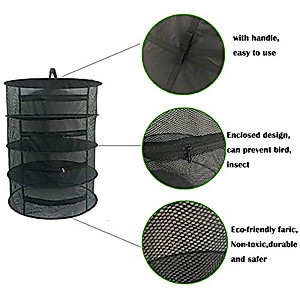 RIOGOO Herb Drying Rack Net 4 Layer Herb Dryer Black Mesh Hanging Dryer Rack with Zipper (31.5"x24")