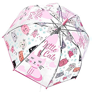 RONIARE Kids Umbrella Clear Bubble Umbrellas for Rain,Safety Dome Windproof Umbrella for Kid Girls and Boys(Cat Pink)