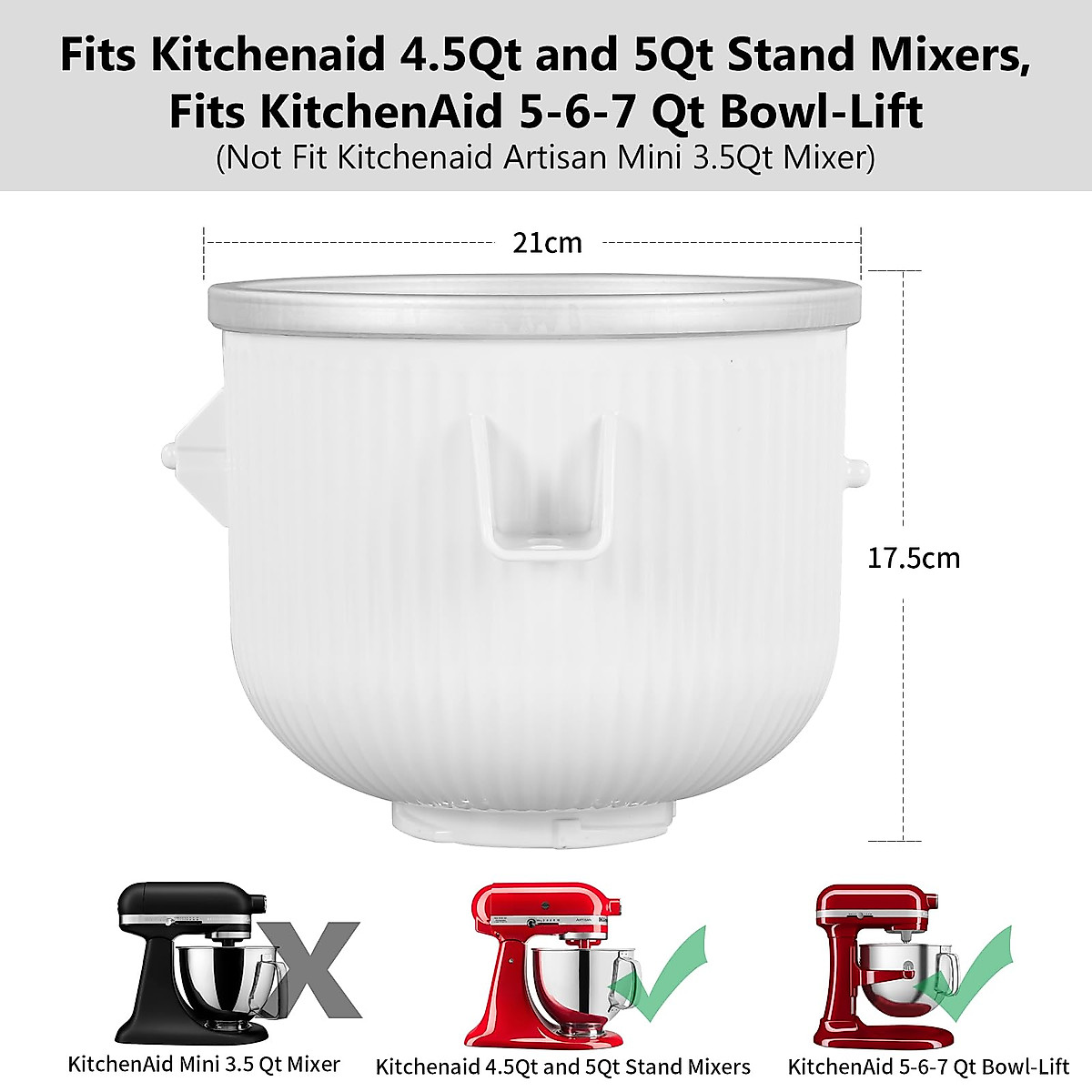 Gdrtwwh Ice Cream Attachment for Kitchenaid Stand Mixer,Ice Cream & Sorbet Gelato Maker,Fits Kitchenaid 4.5-5Qt Stand Mixer and 5-6-7Qt Bowl-Lift(Dishwasher Safe)