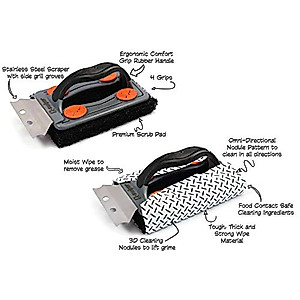 Q-Swiper BBQ Grill Cleaner Set - 1 Grill Brush with Scraper and 25 BBQ Grill Cleaning Wipes | No Bristles & Wire Free | Safe Way to Remove Grease and Grime for A Clean and Healthy Grill!