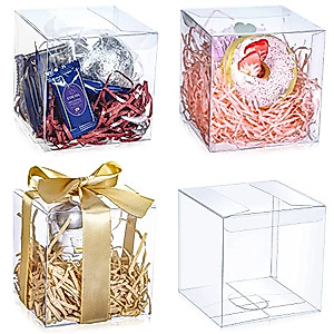 100 Pcs Clear Favor Boxes Plastic Gift Boxes 4 x 4 x 4 Inch Candy Boxes Clear Gift Boxes Transparent Box PET Clear Box for Wedding Bridal Baby Shower Party Favors Cupcake Macaron Candy Cookie Ornament