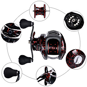 New UP 200kg Max Drag Fishing Reels 18+1BB Baitcasting Fishing Reel Magnetic Brake Baitcaster Fishing Reel for Saltwater Freshwater Fishing (red & Black, Left Hand)