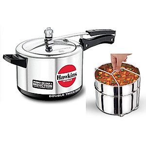 Hawkins Hevibase Aluminum Pressure Cooker 3 liter, with Two-Dish Stainless Steel Set