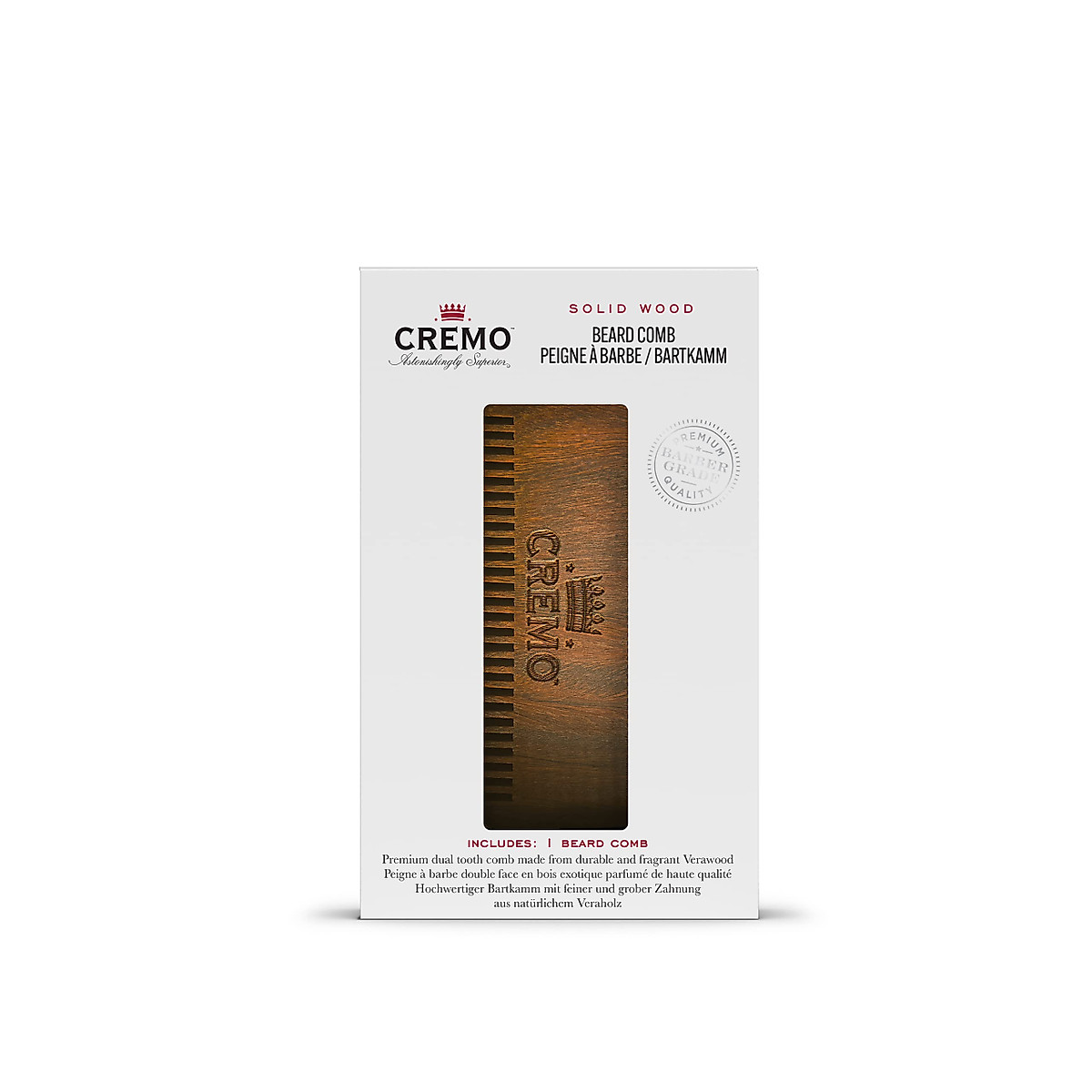 CREMO - Premium Beard Comb For Men | 100% Natural Wood With Woody Fragrance