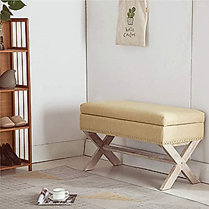 chairus Fabric Upholstered Storage Entryway Bench, 36 inch Bedroom Bench Seat with X-Shaped Wood Legs for Living Room, Foyer or Hallway - Beige