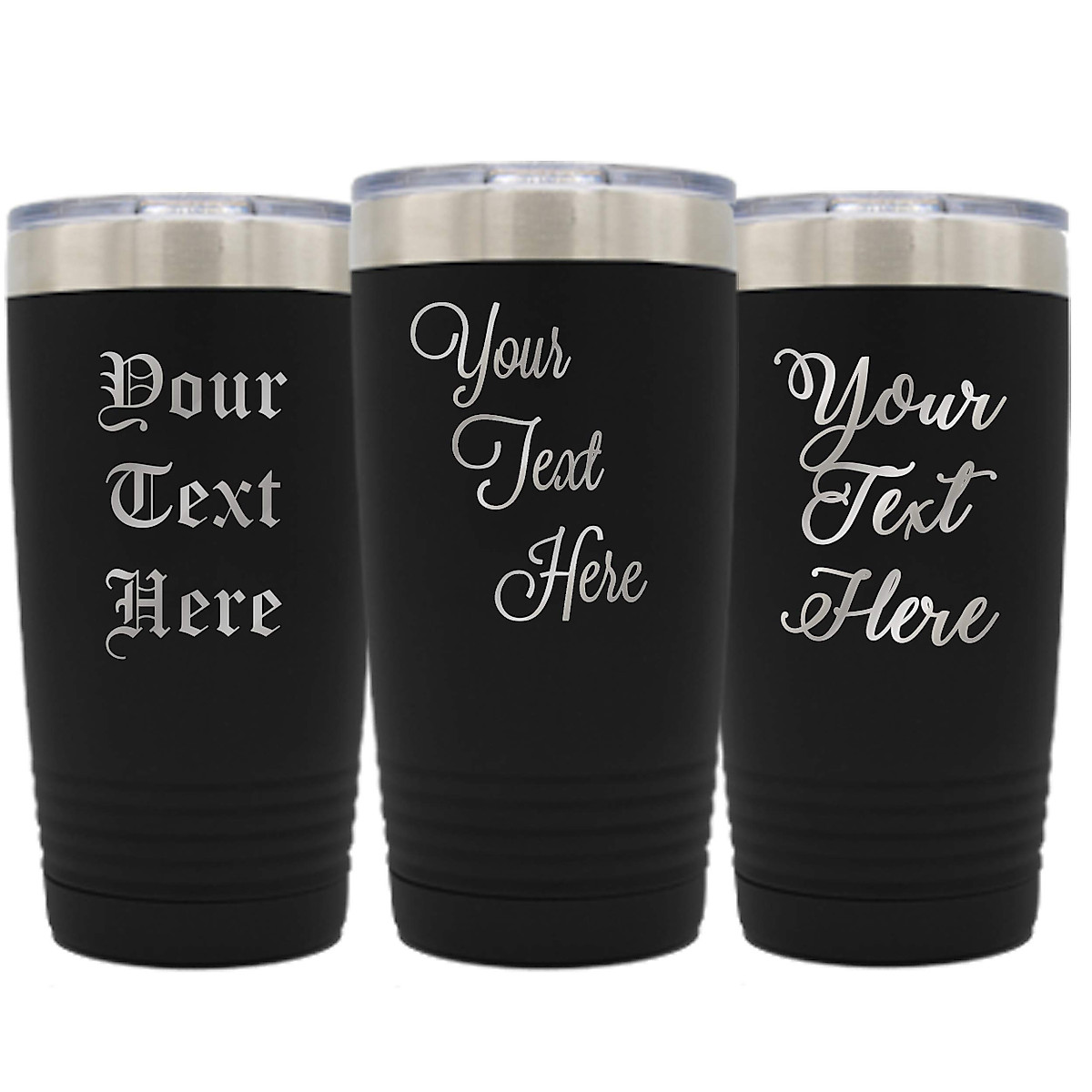My Personal Memories Customized Personalized Stainless Steel Travel Tumbler with Lid - Engraved Double-Wall Vacuum Insulated for Him, Her Your Custom Text (20 oz, Black)
