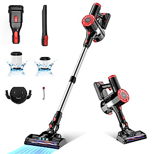syvio Cordless Vacuum Cleaner Rechargeable with 2200mAh Detachable Battery, 18000Pa Cyclone Vacuum with Double HEPA Filters, 2 Modes, Portable Handheld Stick Vacuum for Hard Floors