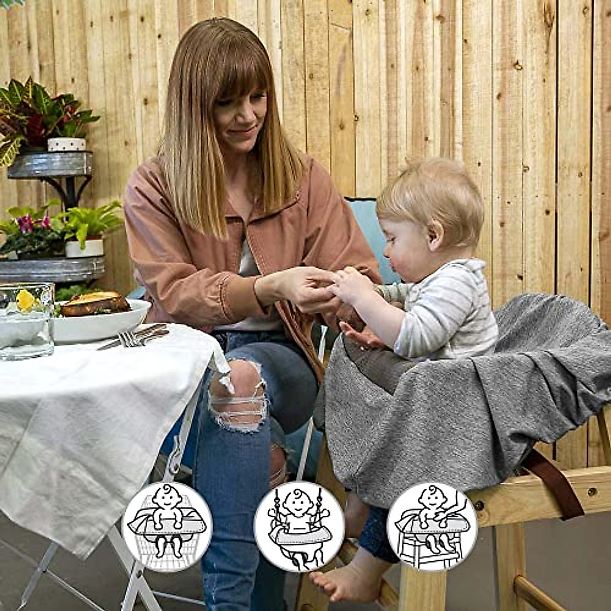 Boppy Compact Shopping Cart Cover, Antibacterial Treated, Gray Heathered with Storage Pouch, Easy-on Stretch Fabric for Single and Wide Shopping Carts, Highchairs and Playground Swings, 6-48 Months