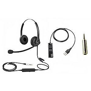 3.5mm Headset + 2.5mm + USB Adapter Headset Microphone for Business Skype Work from Home Call Center Office Video Conference Computer Laptop PC VOIP Softphone Telephone Noise Cancellation Headphone