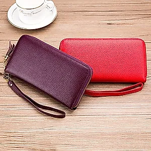 Su.B.dgn RFID Wallet Women, Leather, Travel Wallet with Wristlet, Fits Passport, Phone, Banknote | Red