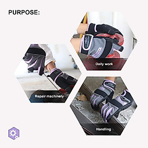 HLDD HANDLANDY Safety Work Gloves, Women Utility Work Gloves, MultiFunctional Mechanic Gardening Construction DIY Work Gloves with Touchscreen (Medium, Purple)