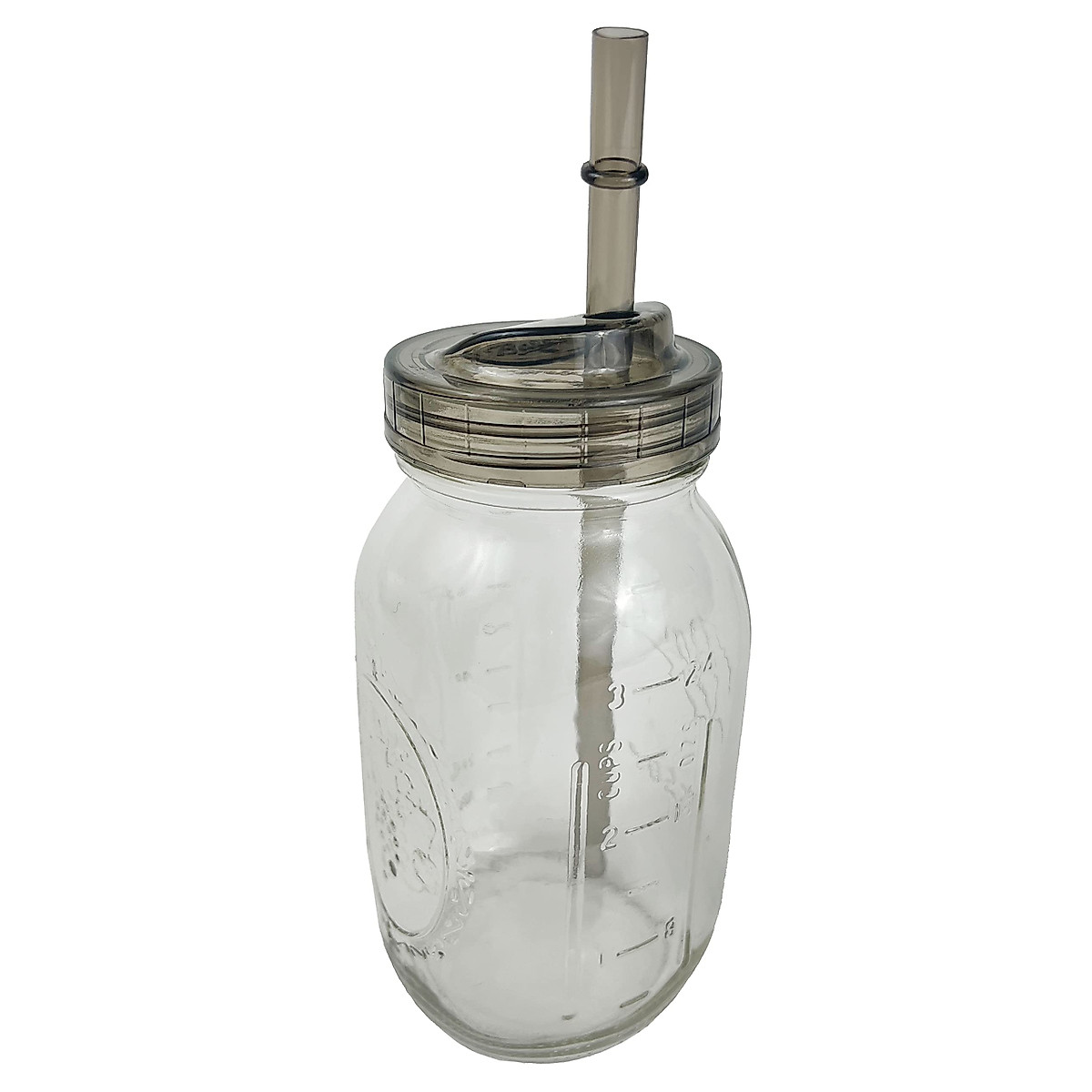1 Ball Glass Mason Drinking Quart Jar with One Piece Sip Lid and Straw (32oz) Regular Mouth By Bear Hand 3 Piece Set 32 R/ Straw 32 R/ Straw