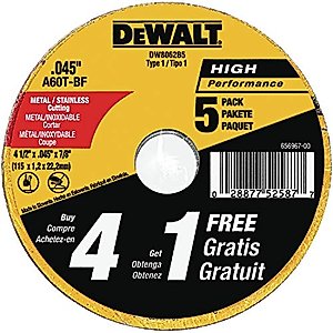 DEWALT Cutting Wheel, General Purpose Metal Cutting, 4-1/2-Inch, 5-Pack (DW8062B5), Multi