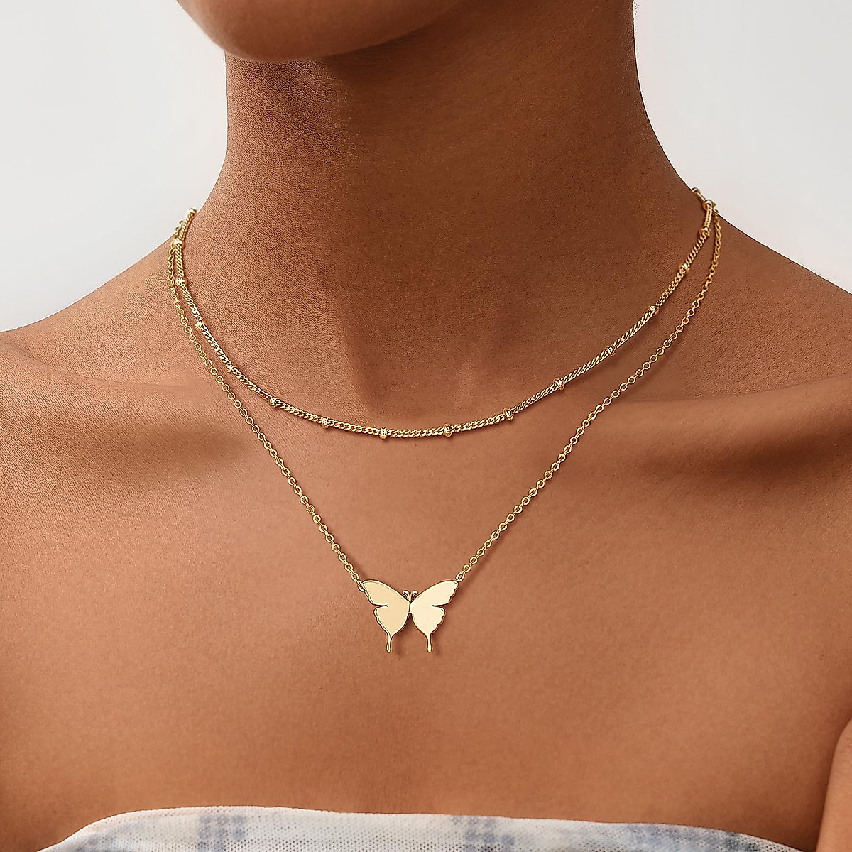 MEVECCO Gold Butterfly Pendant Necklaces,18K Gold Plated Dainty Cute Handmade Jewelry for Women …