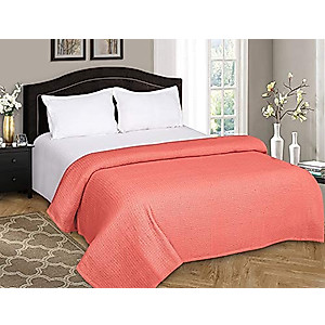 BELIZZI HOME 100% Cotton Bed Blanket, Breathable Bed Blanket Twin Size, Cotton Thermal Blankets Twin, Perfect for Layering Any Bed for All Season, Coral