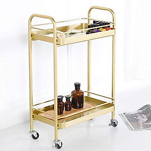 Utility Cart Lab Serving Cart, Medical Cart Iron Rolling Storage Cart, 2-Tier Shelf with Wheels,Beauty Salon Organizer ShelfNarrow Kitchen Trolley Supply Trolleys Rolling Cart