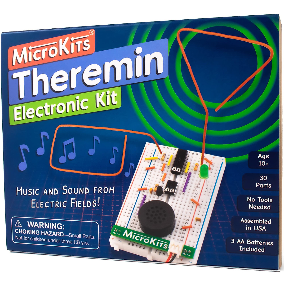 MicroKits Theremin Electronics Kit | Educational Electronic Music STEAM/STEM Kits for Kids or Grown Ups | No Tools Needed Easy to Build Breadboard Kit