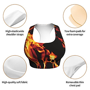 Besbapes Women Fire Flame Black Racerback Bras Padded Sports Bra Fitness Workout Running Shirts Yoga Tank Top