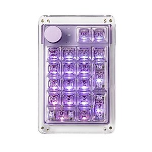 KiiBoom Phantom 21 Hot Swappable Crystal Acrylic Numpad, BT5.0/2.4GHz/USB-C Triple Mode NKRO Programmable Numeric Keypad with Knob, South-Facing RGB, 1900mAh Battery for Win/Mac (Purple)