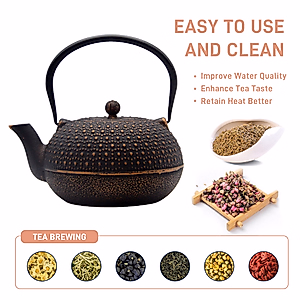 60.9oz Large Cast Iron Teapot for Stovetop Safe, 6 Cup Tea Kettle, Japanese Style Cast Iron Teapot with Stainless Steel Infuser for Loose Tea, Suitable for All Heat Sources(1.7QT/1.8L)