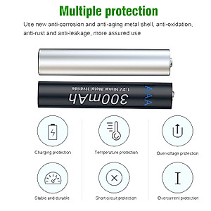 16 Packs 1.2V Rechargeable AAA Size Nimh 300mAh Batteries, Pre-Charged Triple A Battery for Christmas Lights,Solar Lamp Garden Lights