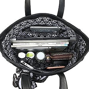 FiveloveTwo Women Handbag and Purses PU Satchel Skull Rivet Shoulder Tote Top-Handle Bag Black