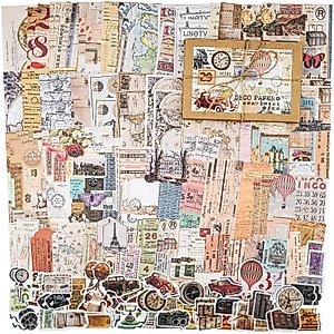 Knaid 200 Pieces Vintage Ephemera Pack Decoupage Paper Junk Journal Kit Scrapbook Planner Sticker Supplies for Art Journaling Bullet Journals Collage Notebooks Album Crafter Gifts (World Memory)