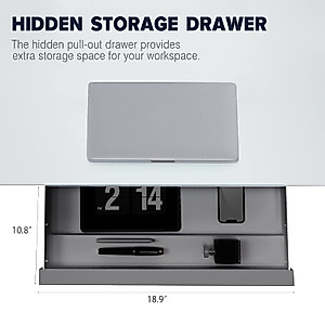 ERGOMORE Glass Standing Desk with Drawer, 45 x 23 Inches Touch Control Adjustable Height Desk with USB Ports & Wireless Charging, Dual Motor Sit Stand up Desk for Home & Office (Gray)