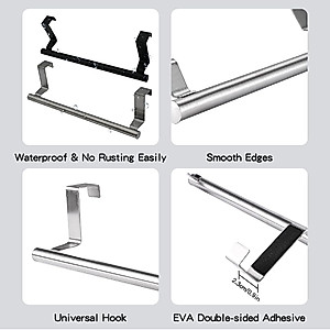 Over Cabinet Towel Bar, Cabinet Door Towel Holder, Silver Over The Door Towel Rack, Dish Towel Holder for Kitchen Cabinet, Kitchen Towel Hanger, 2 Pack, 9 inch (Stainless Steel)