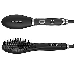 Veru ETERNITY Hair Straightener Brush, Hair Straightener Comb Straightening Brush for Women with 5 Temps 20s Fast Heating & Dual Voltage（Black）