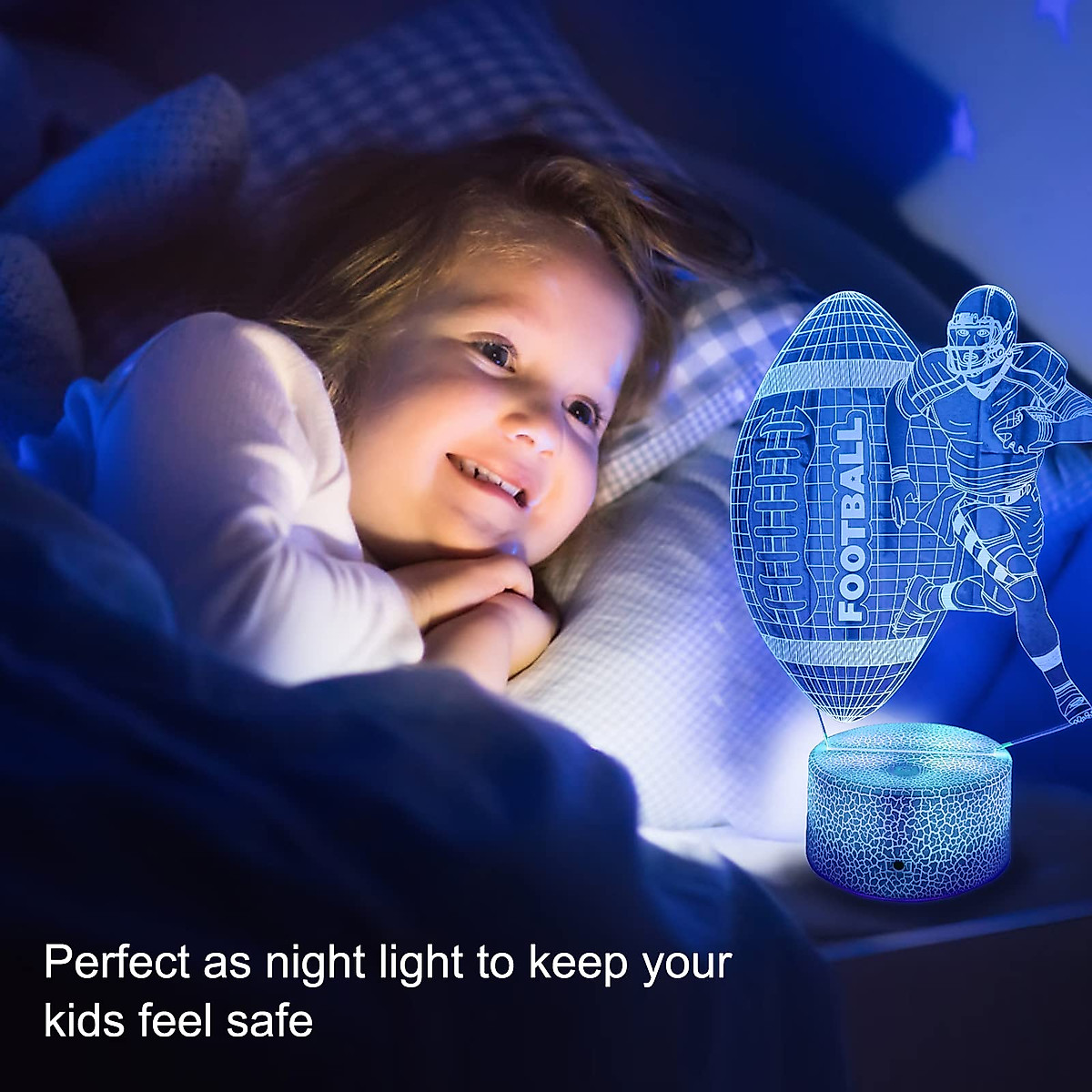 Football Night Lights for Kids, 3D LED Illusion Lamp 7 Colors Changing Nightlight with USB Powered, Touch & Remote Control Best Birthday Christmas Gifts for Boys Girls Kids Baby