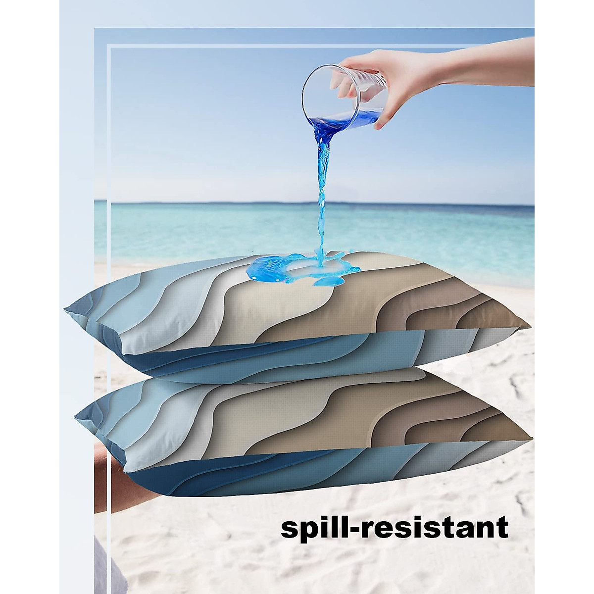 MUSWEDSEP Blue Stripe Outdoor Pillow Covers Pack of 2,Ocean Beach Modern Geometric Waterproof Throw Pillow Cover,Brown Gradient Water Ripple Decorative Cushion Case for Patio Garden Couch Sofa