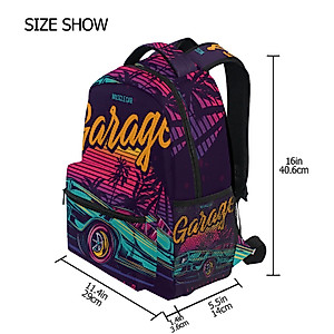 JUNZAN American Muscle Car Yellow Laptop Backpack 16 Inch School Travel Bags Bookbag for Kids Boys Business