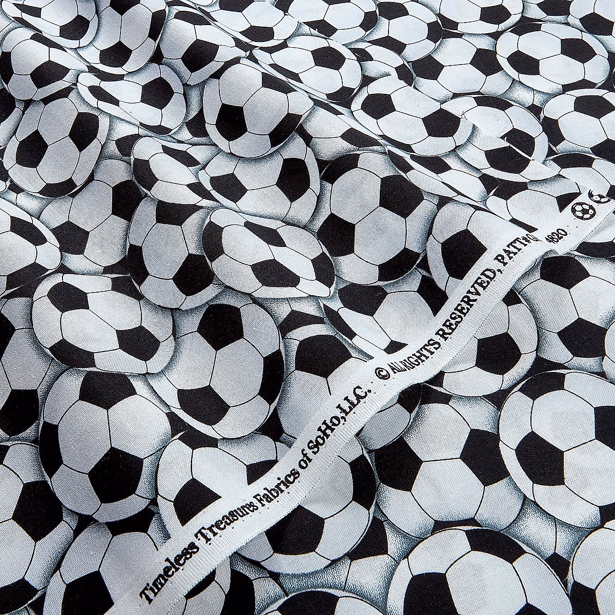 Timeless Treasures Packed Soccer Balls White, Fabric by the Yard