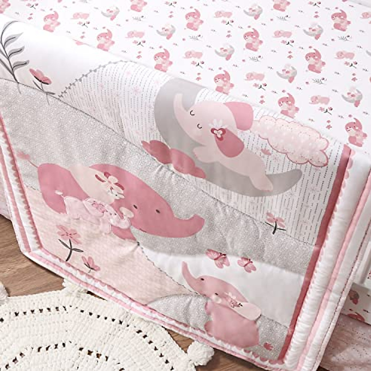 The Peanutshell Pink Elephant Crib Bedding Sets (3 Piece Crib Set)