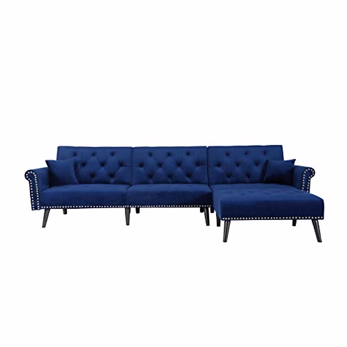 Zushule Convertible Sectional Couch with Chaise Lounge for Living Room, comfy Velvet fabric L-Shaped reversible reclining sofa with 3 seats and pillows, for small apartment and spaces - (Navy Blue)