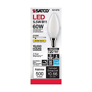 Satco S21278 5.5B11/LED/927/FR/120V/E12-6 Pack