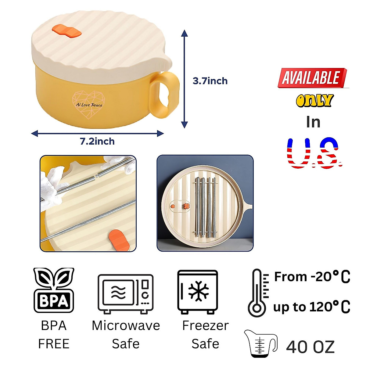 AI LOVE PEACE Microwave Ramen Bowl Microwavable Noodle Cooker with Lid for Dorm Room Essentials Instant Ramen Maker - BPA Free Microwave Safe Soup Bowls - Gifts for College Freshmen,Holiday Gift