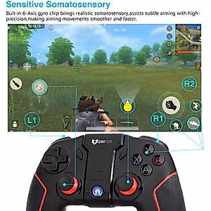 Sinfox Mobile Game Controller, 2.4G Wireless Gaming Controller, Dual-Vibration Bluetooth Game Controller Compatible with Android Phone/iOS 11.0-13.3.1/PC Windows7,8,10/TV Box/PS3/Tablets/Switch