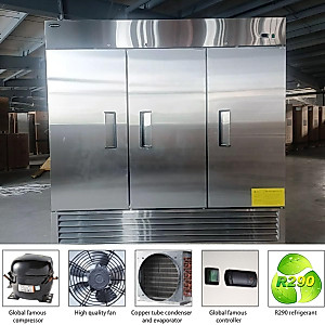 FRICOOL 81 In Commercial Freezer Stainless Steel, 69.5 cu.ft Stainless Steel Reach-in Merchandiser Upright Freezer for Restaurant, Bar, Shop, Residential Beverages and Frozen Foods