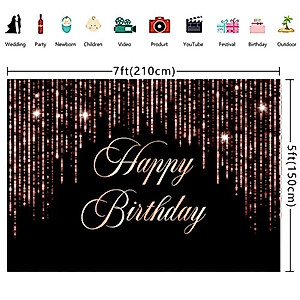 Wollmix Happy Birthday Decorations Backdrop for Women Rose Gold Banner Girls Princess Glitter Sweet 16 Photography Background Party Supplies Photo Booth Cake Table Props 7x5ft