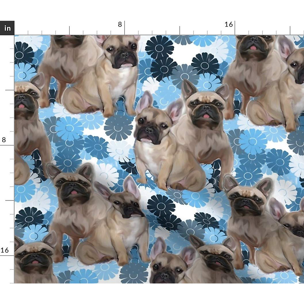 Spoonflower Fabric - French Bulldog Animals Dogs Puppies Pawprint Flowers Printed on Petal Signature Cotton Fabric Fat Quarter - Sewing Quilting Apparel Crafts Decor