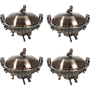 Commercial Round Chafing Dish,4 Pack Stainless Steel Chafers and Buffet Warmers Sets with Pans and Fuel Holders, for Wedding, Parties, Banquet, Catering Events,Red coppery,(1.8L)