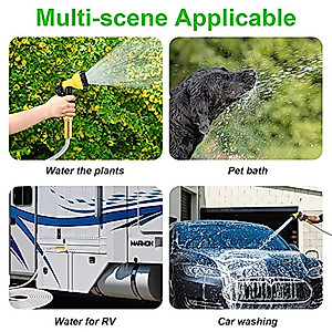 AMLEGEN Metal Water Garden Hose 50ft - Heavy Duty Stainless Steel, 8-Function Sprayer & Adjustable Nozzle, Lightweight & Flexible, Tangle Free & Kink Free, Dog Proof, for Lawn/Yard/Outdoor/RV