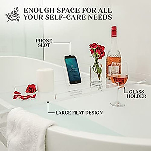 Rebecca Luxurious Bath, 32" Clear Bathtub Tray Caddy Tub Shelf - Spa Board Luxury Bathroom Bath tub Table - Waterproof Acrylic Tub Caddy Fits Across Bathtubs - Book Rack, iPad and Wine Glass Holder