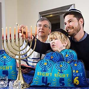 24 Pcs 8 Nights of Hanukkah Gift Bags Drawstring Countdown Calendar Goodies Bag Hanukkah Bag Dreidel Menorah Treat Bags for Kids Jewish Chanukah Wedding Bridal Shower Birthday Decorations